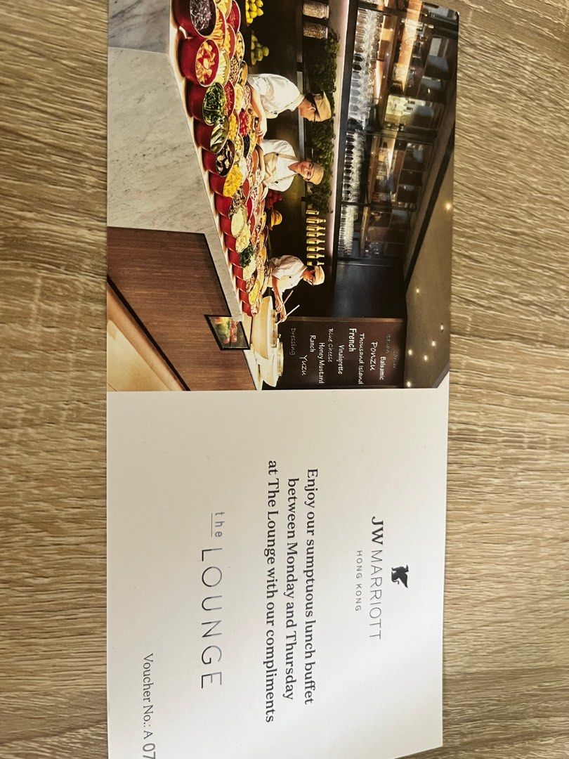 JW Marriott lunch buffet voucher, 門票＆禮券, 兌換券 - Carousell