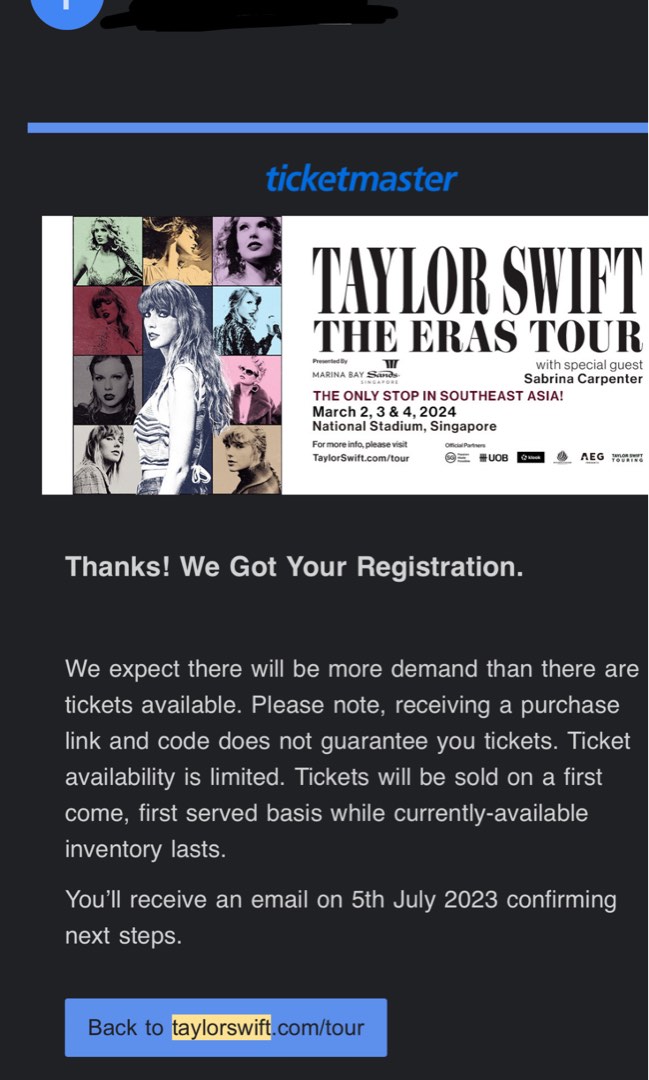 LF Taylor swift access code, Tickets & Vouchers, Event Tickets on Carousell