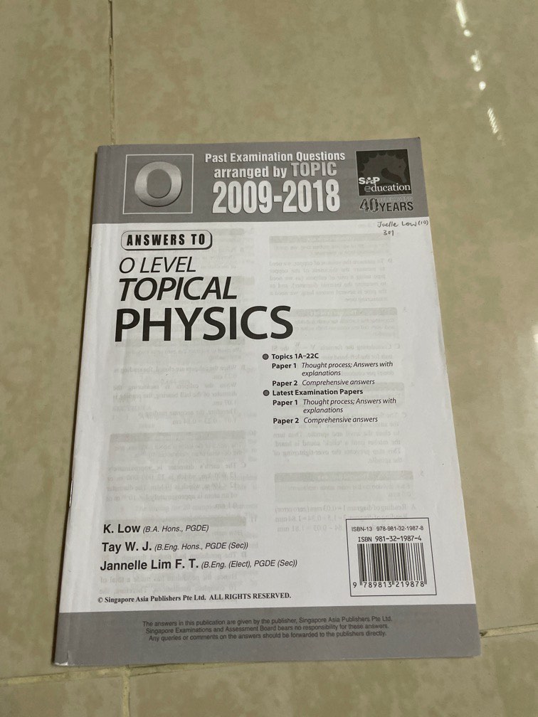 O Level Topical Physics Ten Year Series (TYS, 2009-2018) Answer Key ...