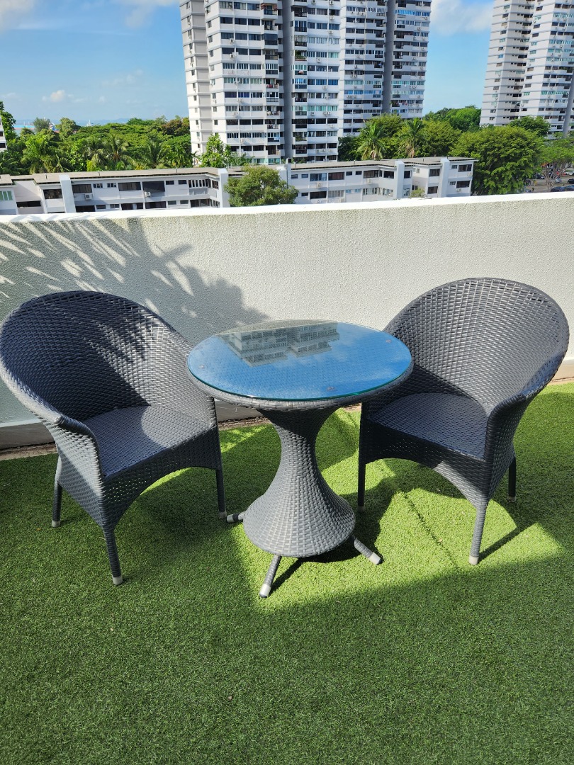 Outdoor balcony chair and table set, Furniture & Home Living, Outdoor ...