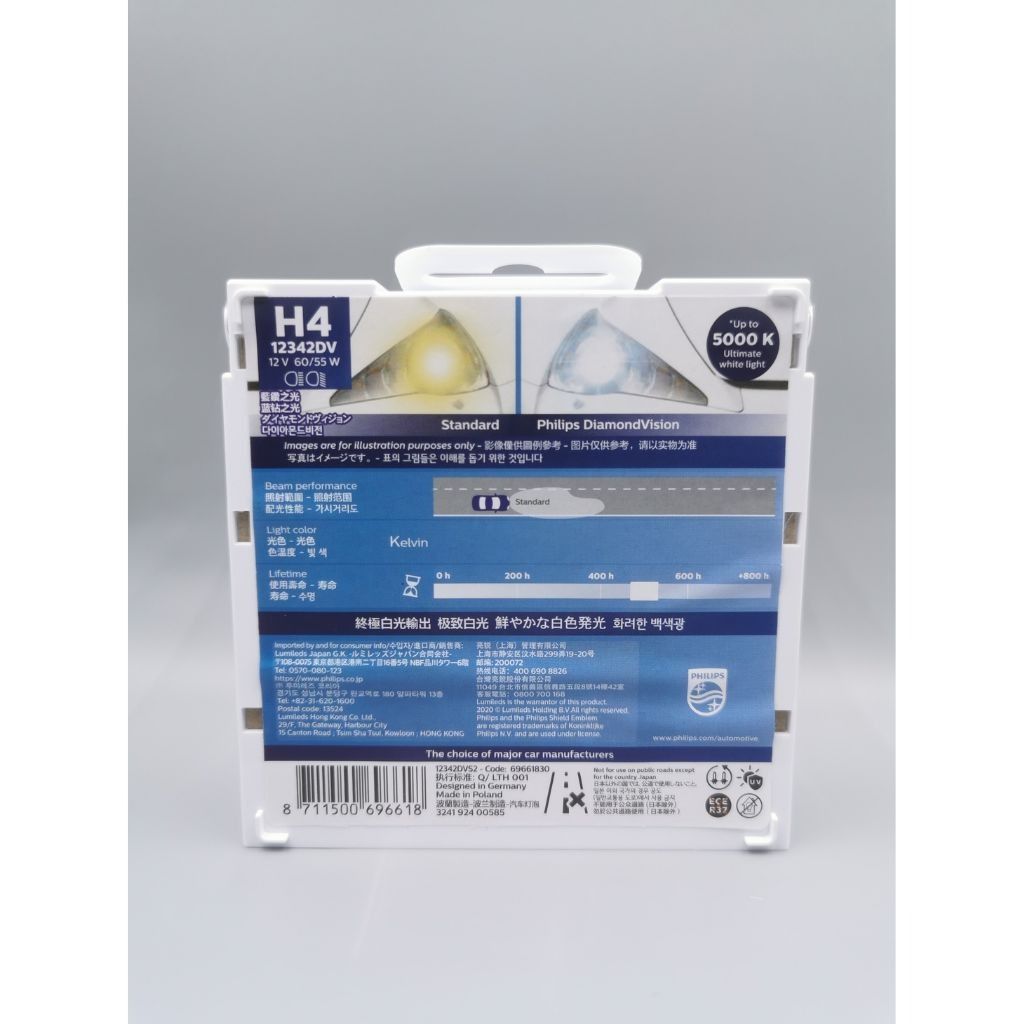 H4 Philips DiamondVision 12V 60/55W 5000K Ultimate White Light, Car ...