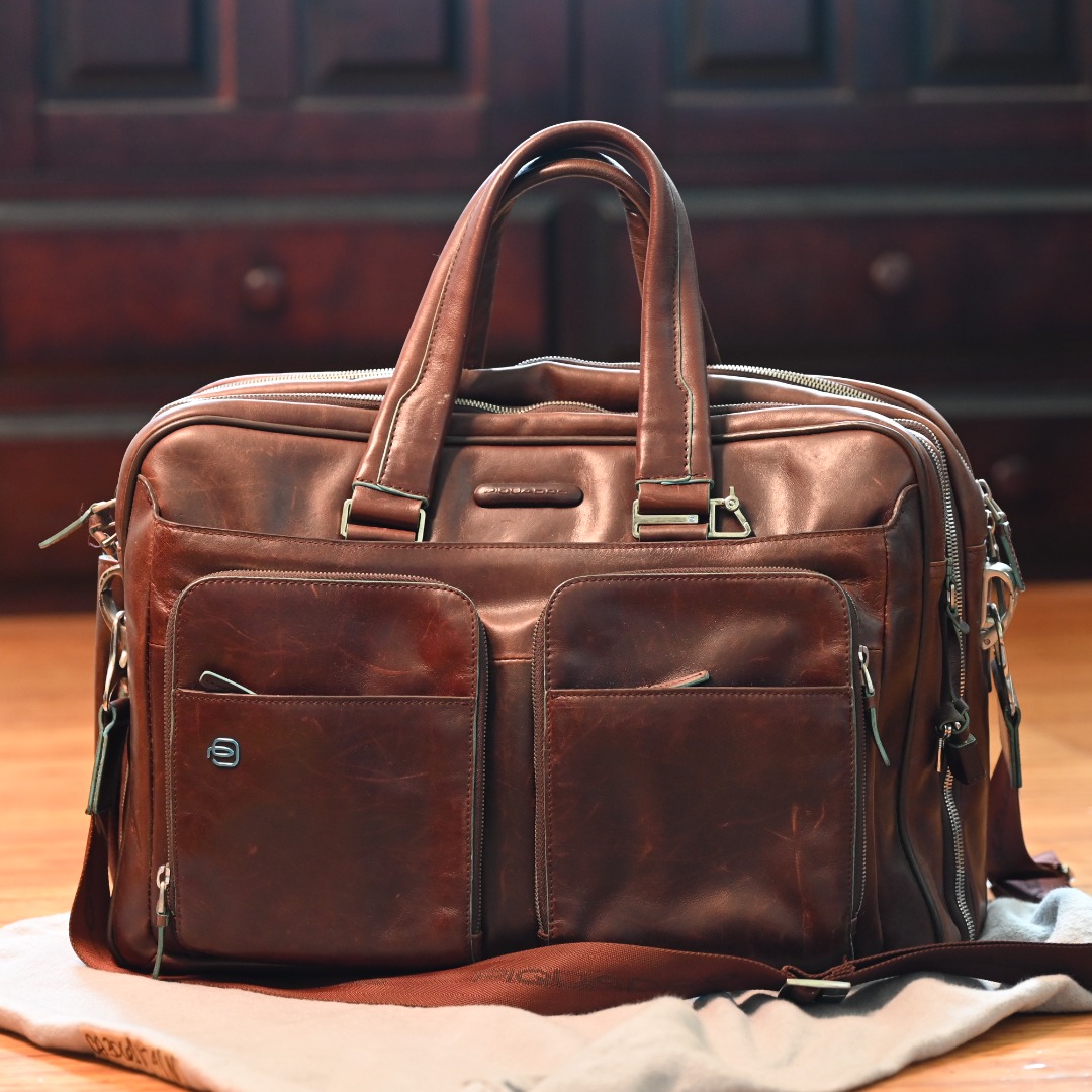 Piquadro Blue Square Expandable Travel Briefcase on Carousell