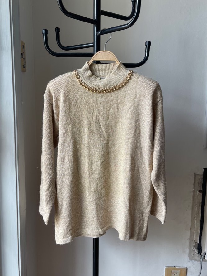 Vintage Gold Sweater with Shoulder Pads Free Size Pullover #7, Women's ...