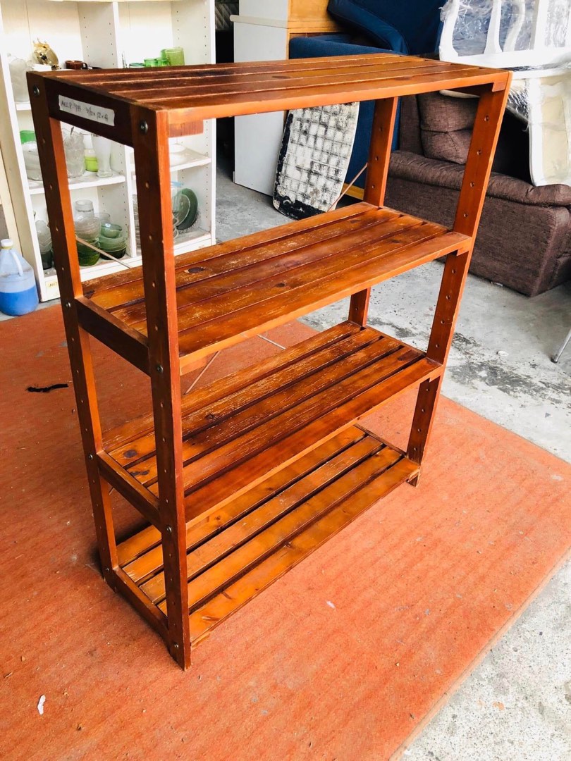 Solid wood 4-tier multi-purpose rack Open shelves 32L x 12W x 41H inches In good condition ...