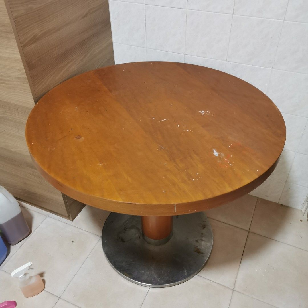 Solid wood round dining table 90cm diameter, Furniture & Home Living ...