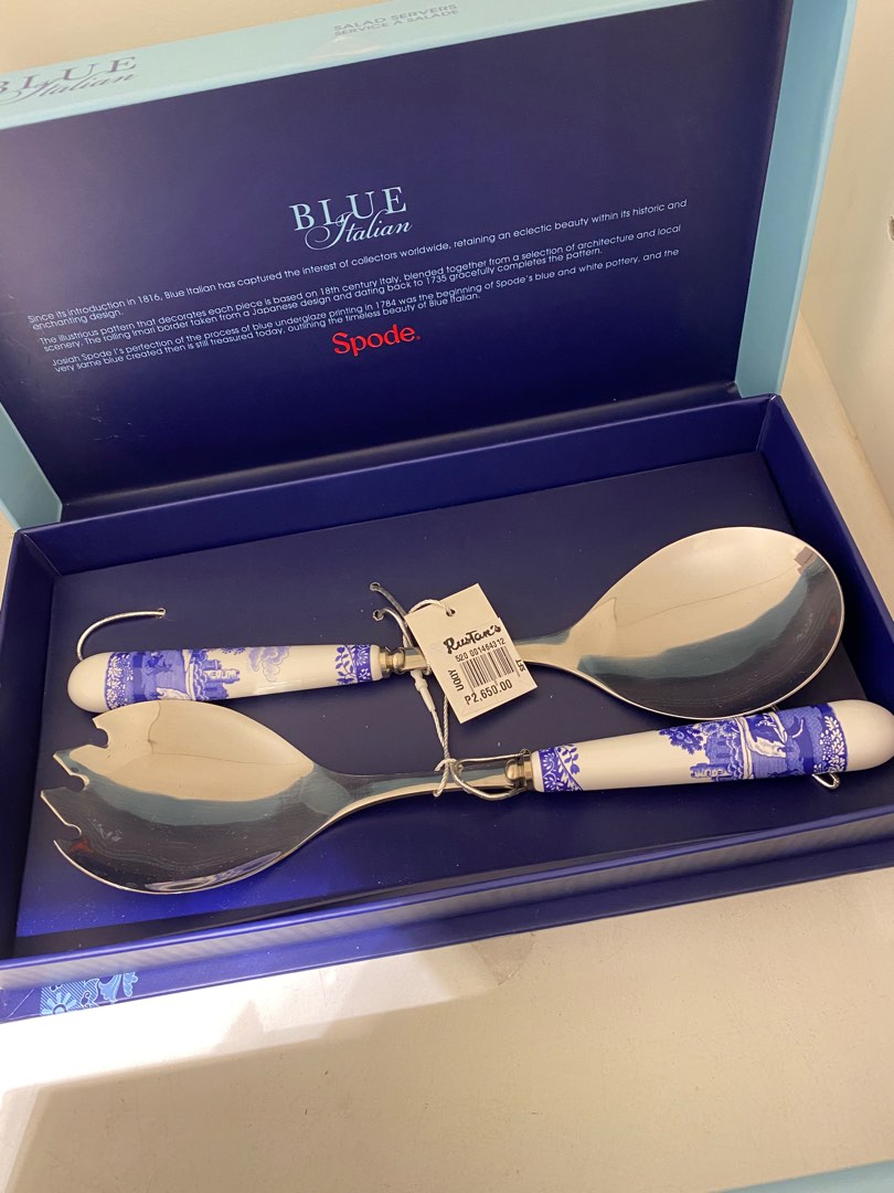 Spode Blue Italian Collection Salad Servers | 2 Piece Spoon and Fork ...