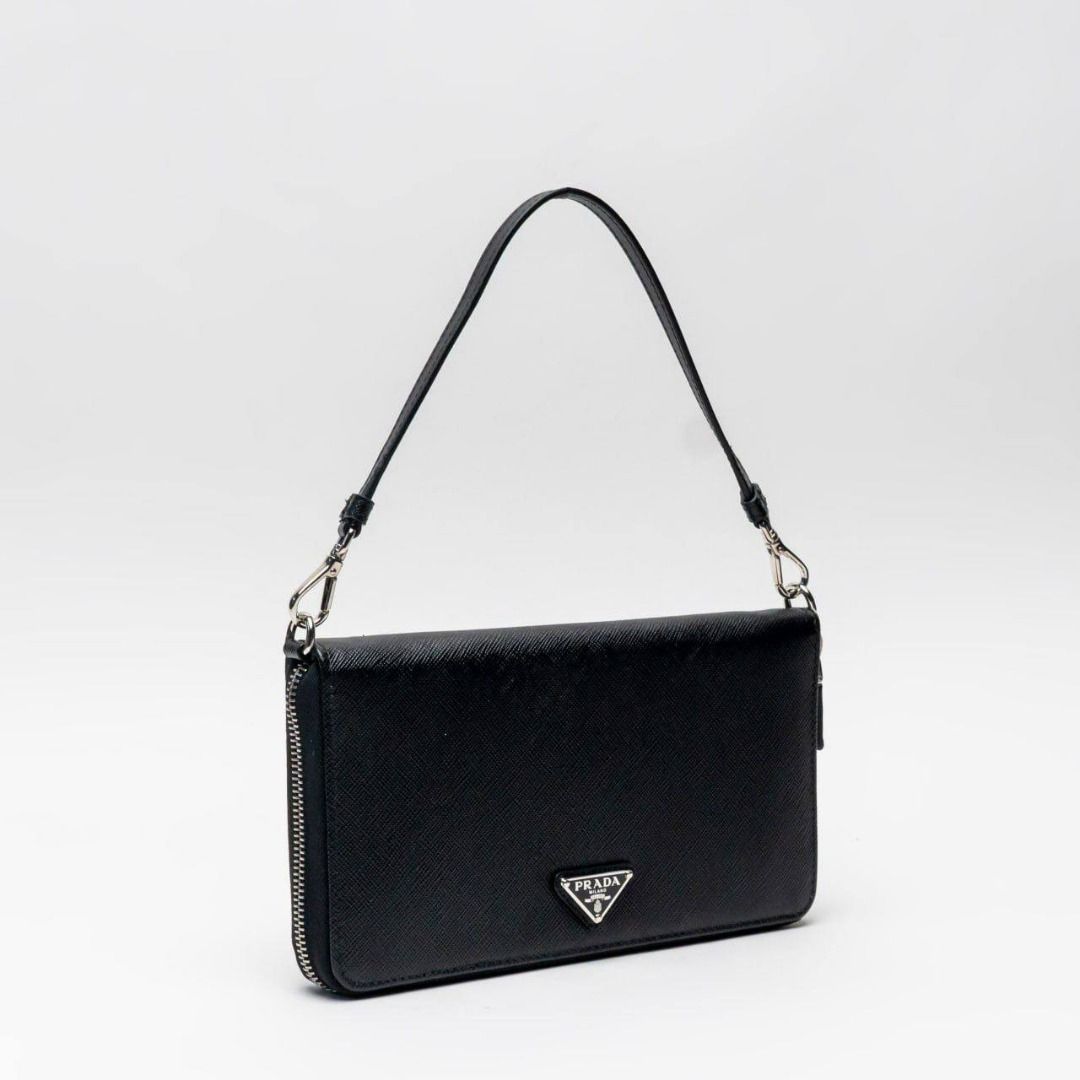 Tas PRADA Triangle Logo Saffiano Leather Document Holder with Strap ...