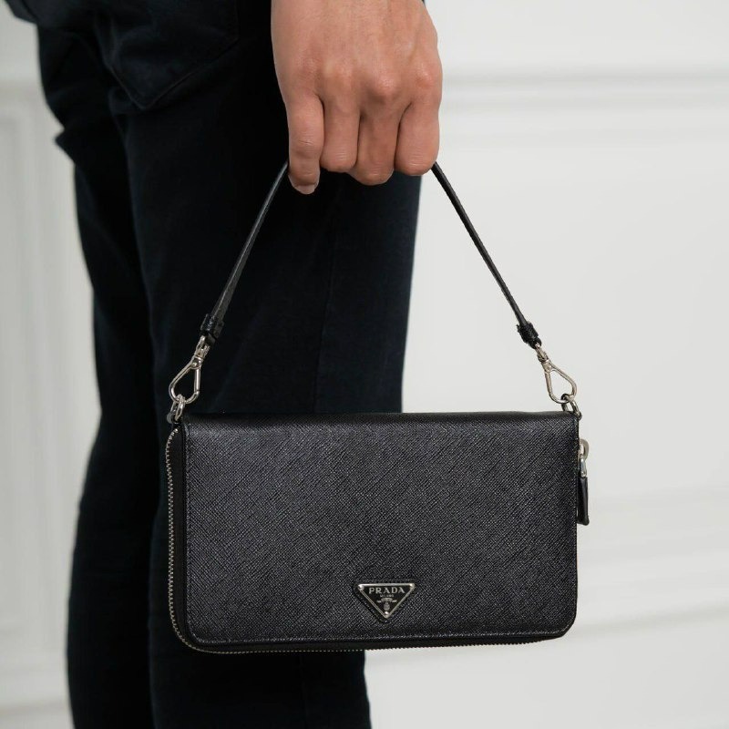 Tas PRADA Triangle Logo Saffiano Leather Document Holder with Strap ...