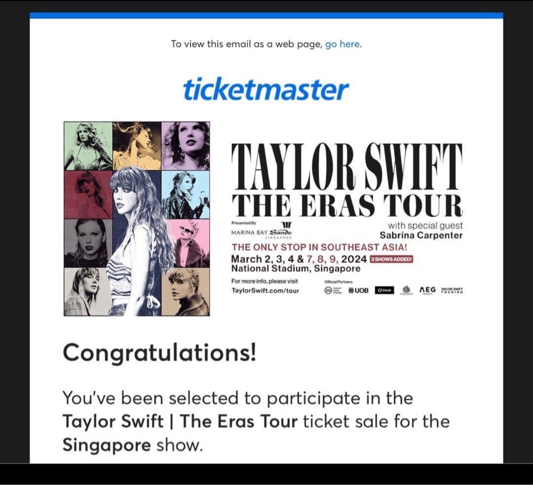 Taylor swift - access code, Tickets & Vouchers, Event Tickets on Carousell