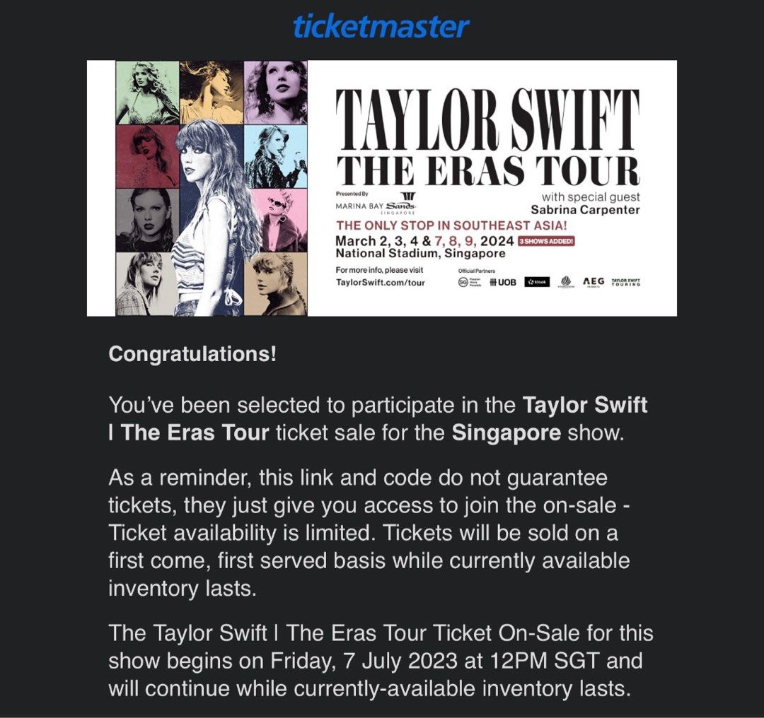 Taylor Swift Access Code, Tickets & Vouchers, Event Tickets on Carousell
