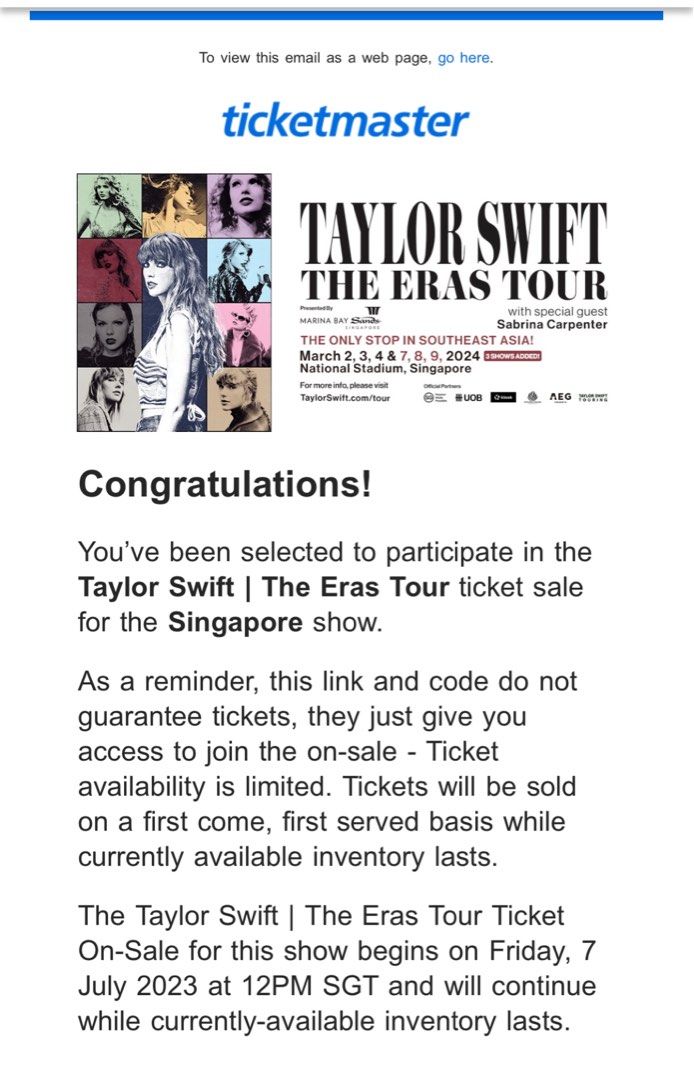 Taylor Swift Eras Tour Access Code, Tickets & Vouchers, Event Tickets ...