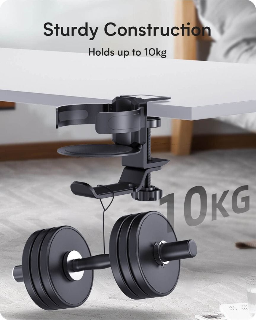 the Aryl™ Clamp-On Headphone Holder with Gravity Mechanism Cup Holder ...