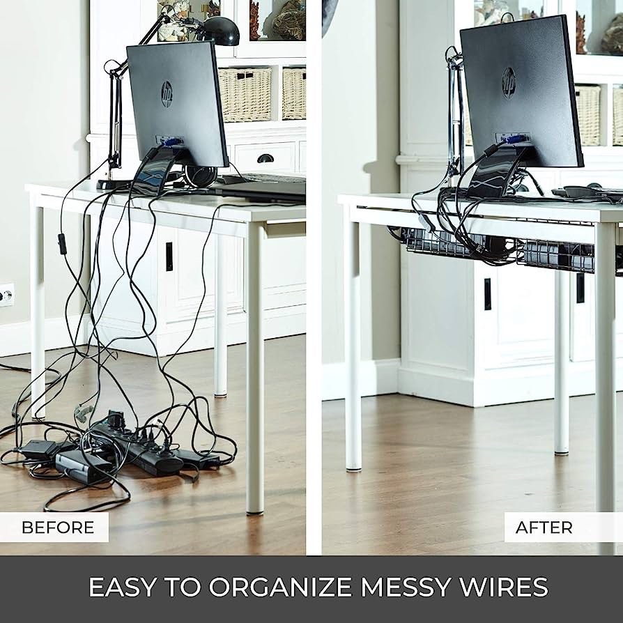 under Desk Cable Tray Basket Rack Holder Wire Management Organizer ...