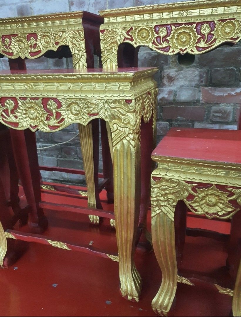 VINTAGE THAI ALTAR SET OF TABLES RED & GOLD, Furniture & Home Living ...