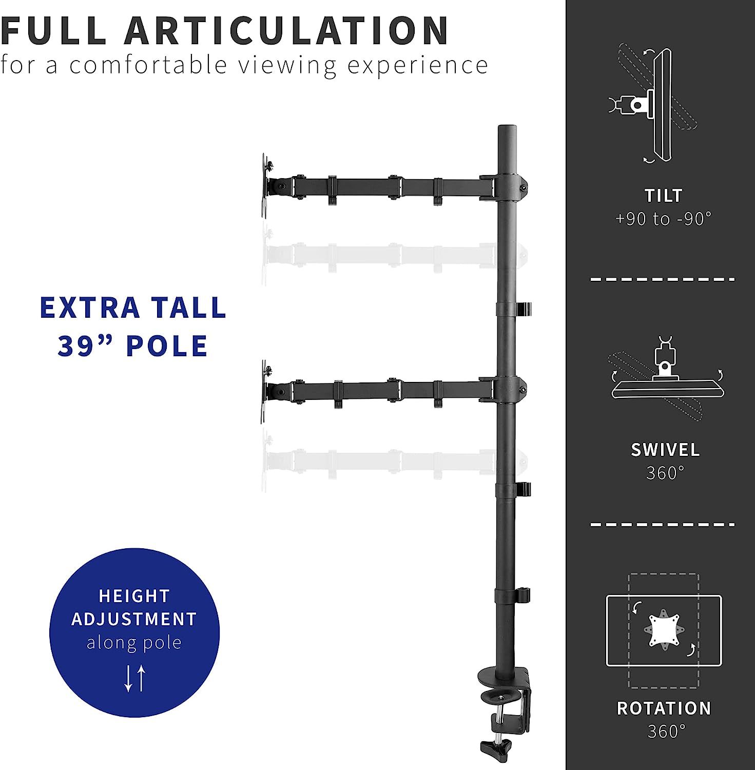 VIVO Extra Tall Vertically Stacked Dual Monitor Desk Mount Stand with ...