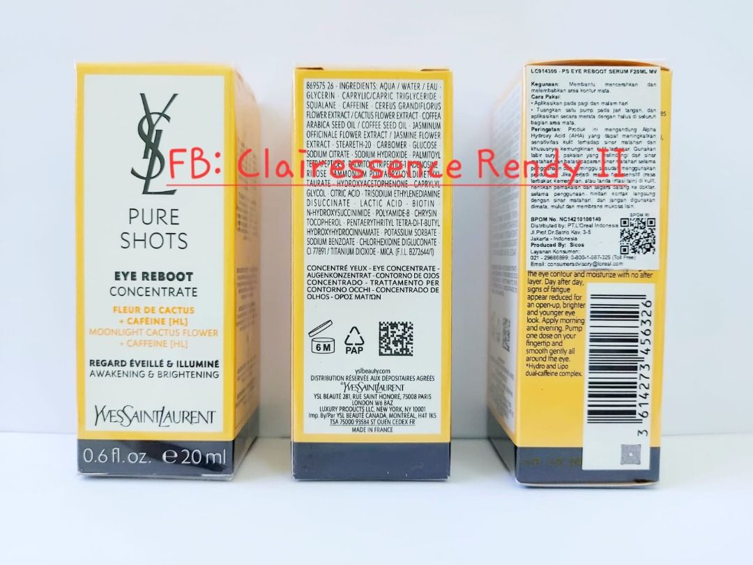 YSL Pure Shots Eye Reboot Concentrate 20 ml 20ml eye cream krim mata authentic Yves Saint ...