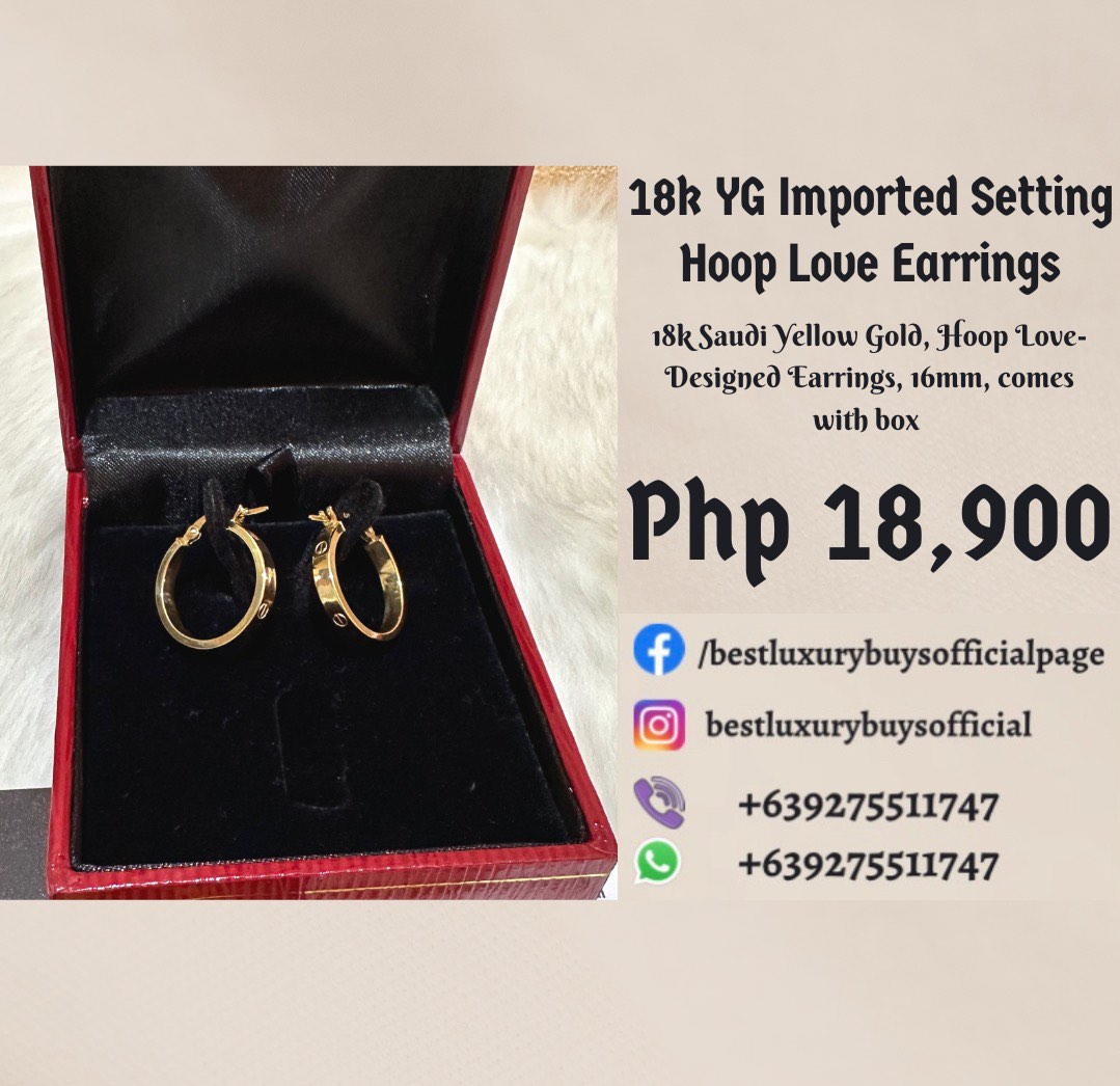 Onhand 18k Yellow Gold Hoop Loop Love Earrings Imported Setting, Women ...
