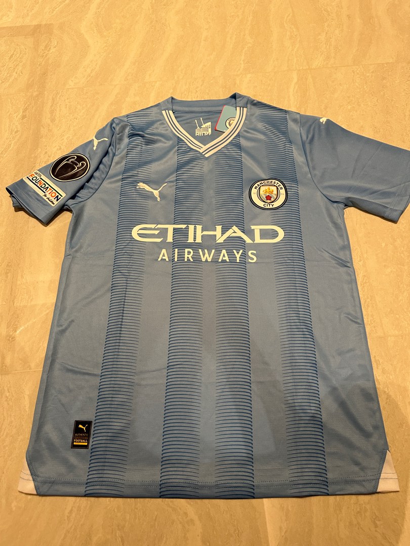23/24 Man City Home Kit Jersey #9 Haaland UCL Winner Patch and Font (M ...