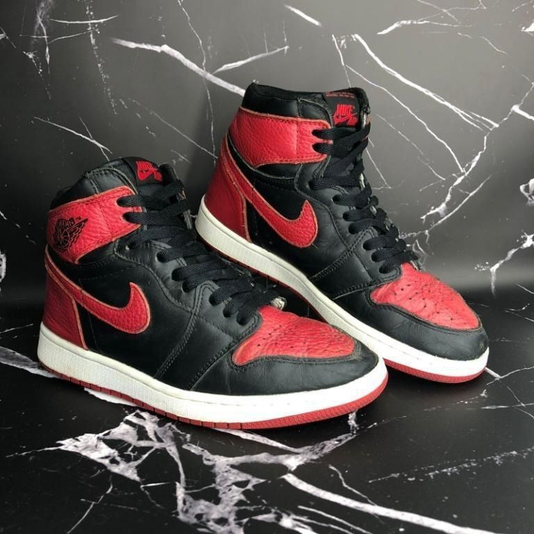 Air Jordan 1 Retro High OG ‘Bred’ sneakers pria merk air jordan, Fesyen ...