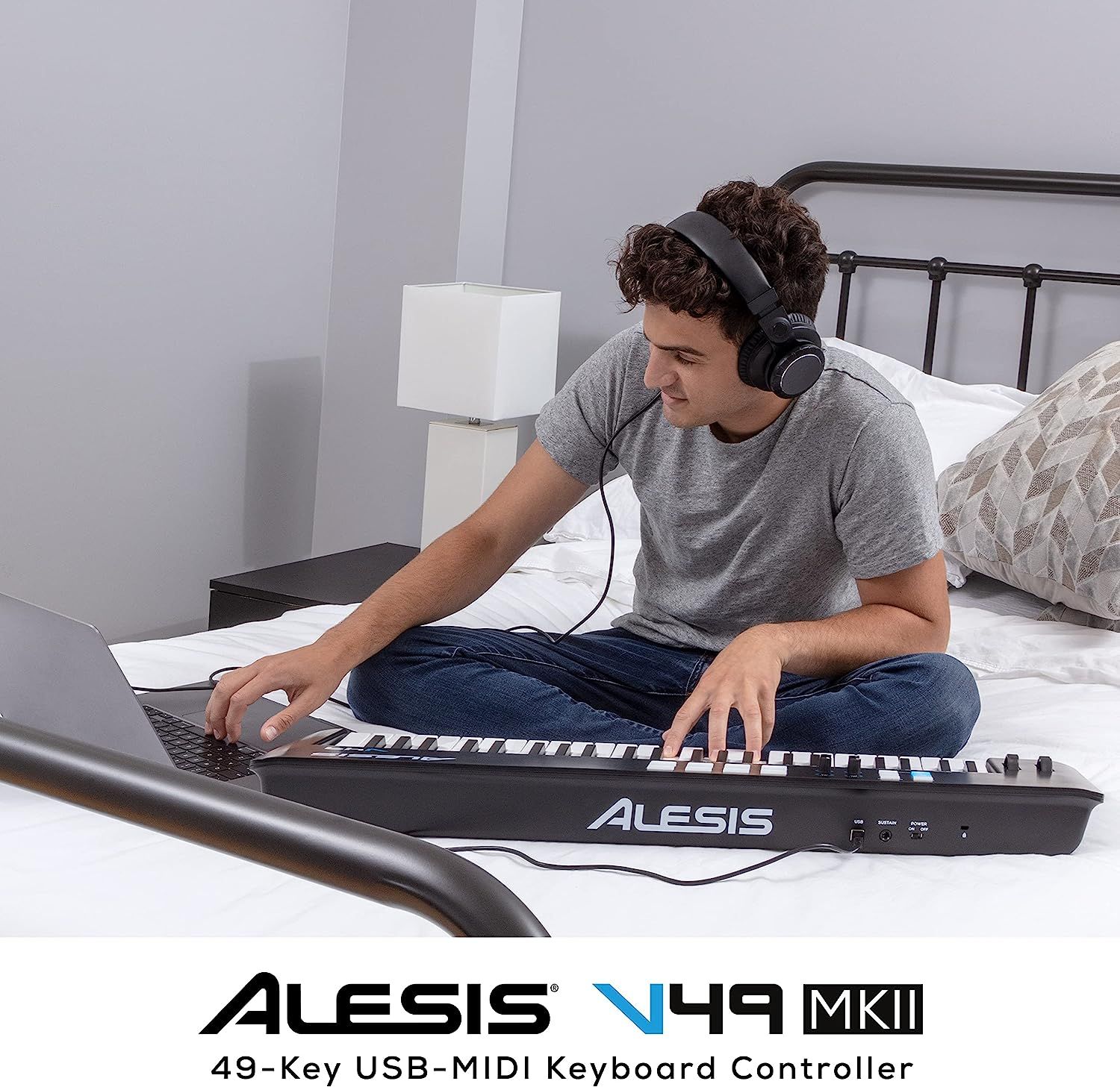 Alesis V49 MKII USB MIDI Keyboard Controller with 49 Velocity Sensitive Keys, 8 Full Level Pads ...
