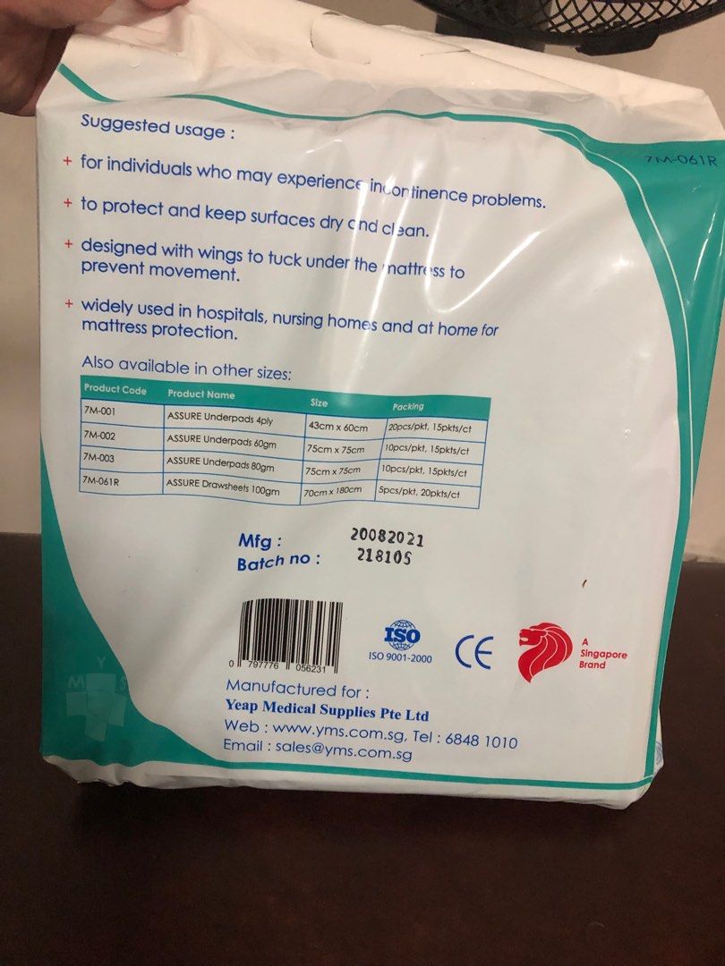 Assure Drawsheet Underpad (70cm x 180cm), Health & Nutrition, Medical ...