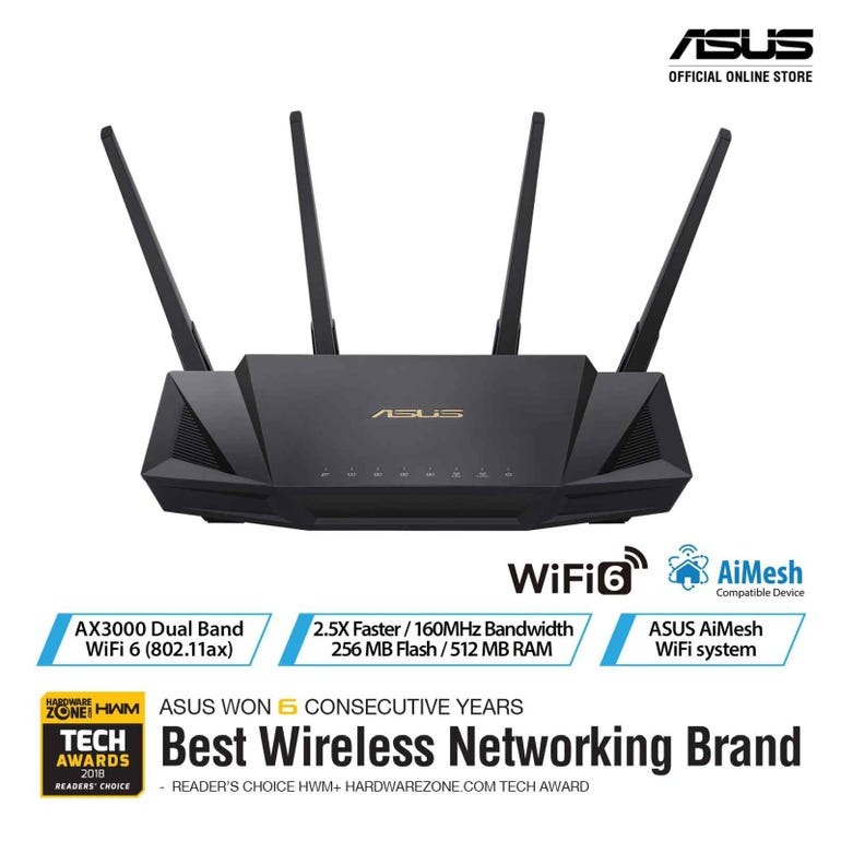 ASUS RT-AX58U AX3000 DUAL BAND WIFI6 AI MESH ROUTER, Computers & Tech ...