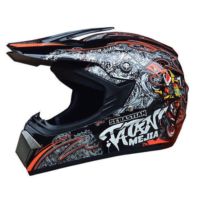 Black with Red Orange White Designs Full Face Motorcycle Helmet ...