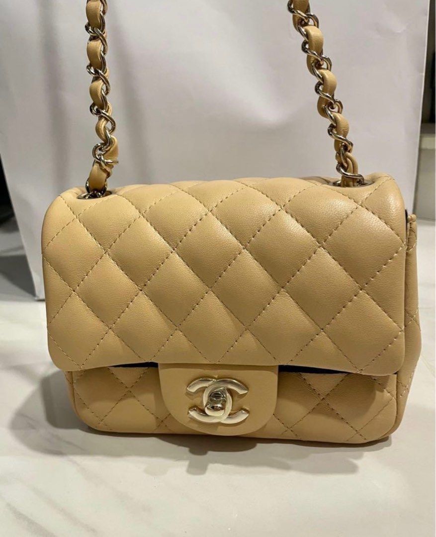 Chanel mini square beige, Luxury, Bags & Wallets on Carousell