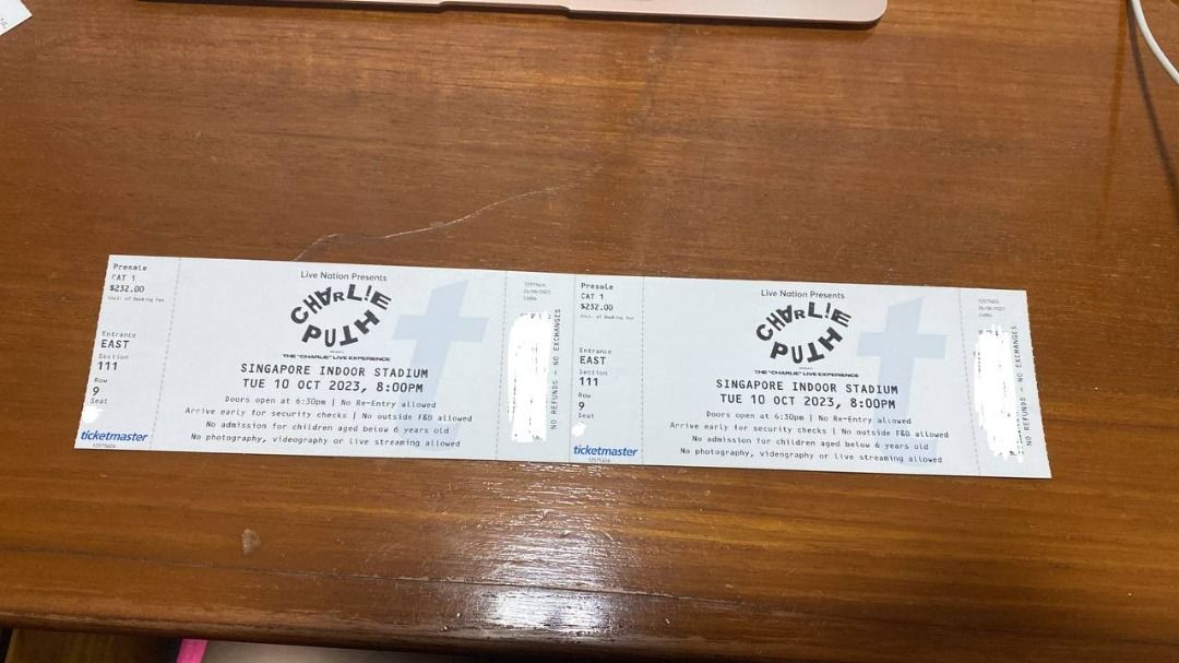 CHARLIE PUTH 10 OCT 2x CAT 1, Tickets & Vouchers, Event Tickets on ...