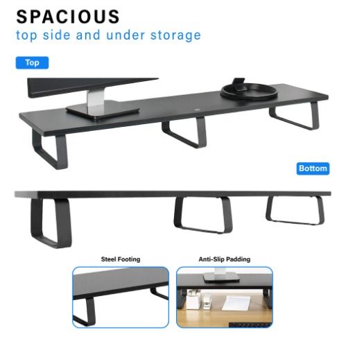 Extra Long Monitor Riser Stand, Wood & Steel Desktop, Ergonomic Desk ...