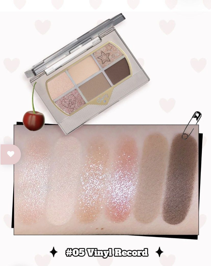 Flower Knows Cherry Love Retro Magnetic Eyeshadow Palette (Vinyl Record ...