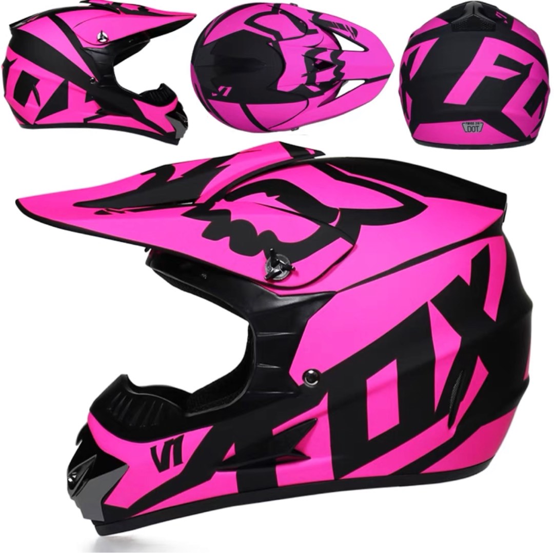 Fox Pink with Black Full Face Motorcycle Helmet Scrambler Motorcross ...