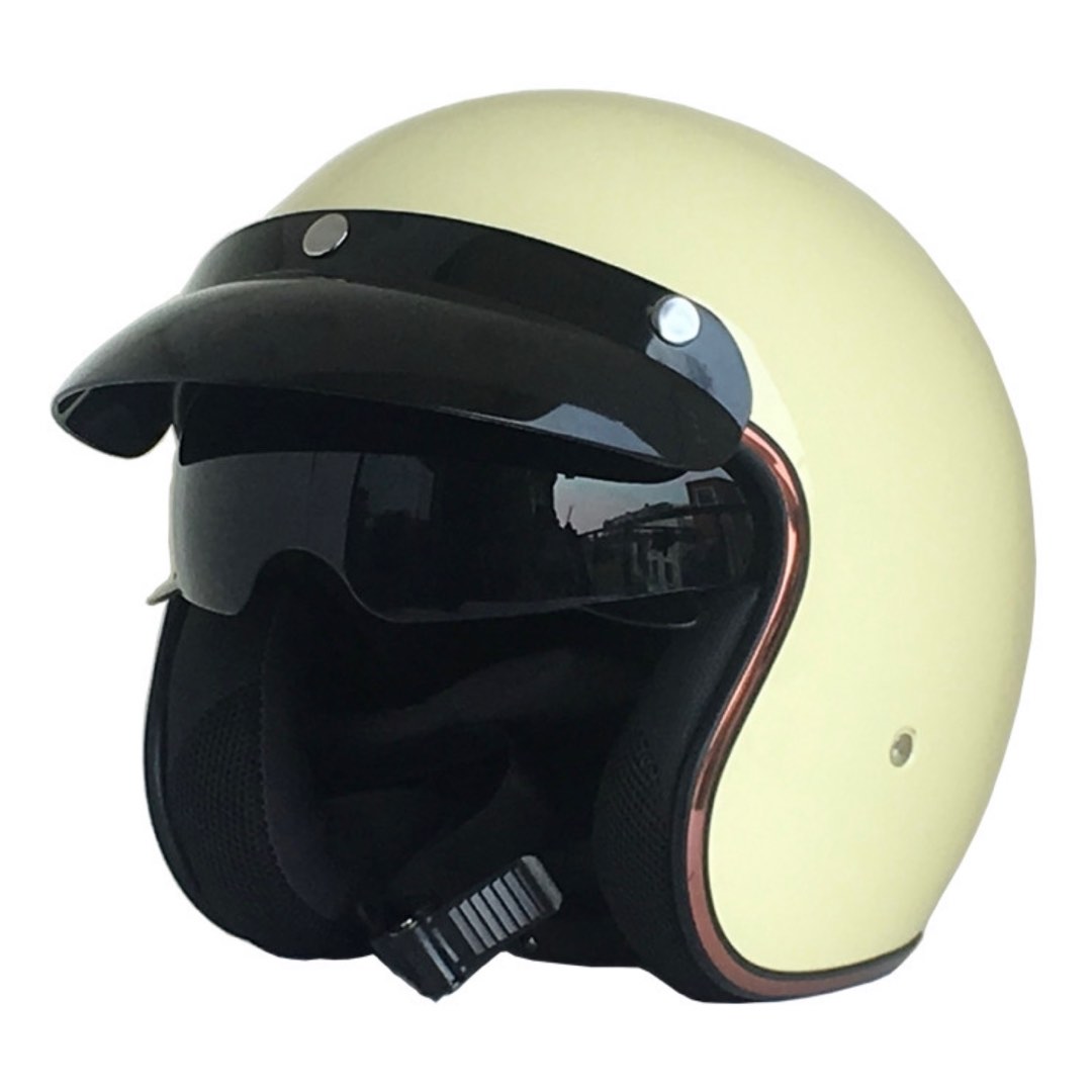 Gloss Cream with Inner Lens Dual Sun Shade Motorcycle Helmet Open Face ...