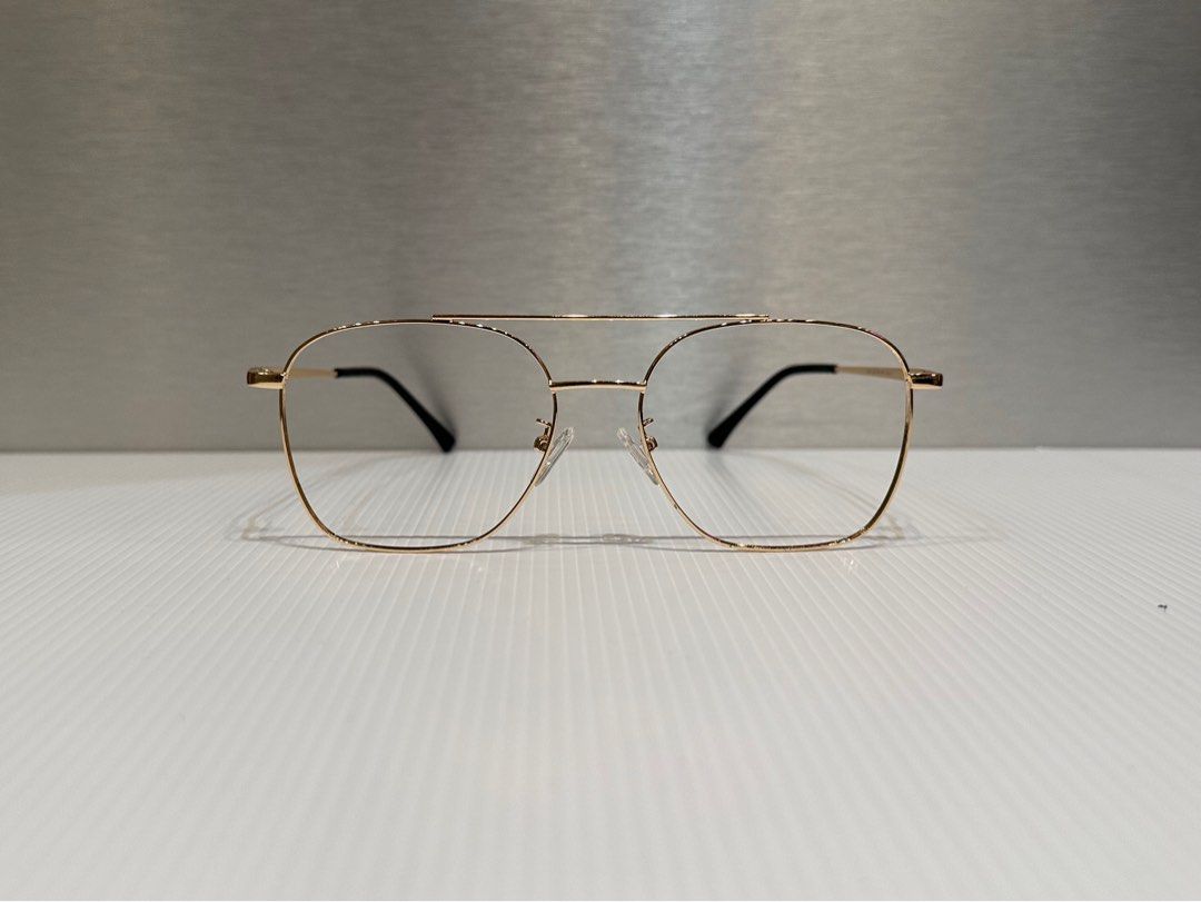 Gold rectangular aviator metal prescription frame eyewear, Men's ...