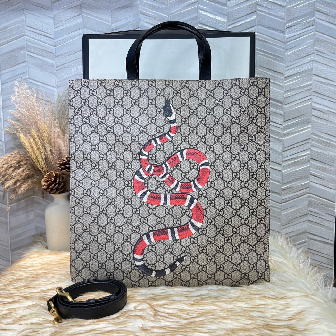 Gucci Snake Print Monogram Supreme Tote on Carousell