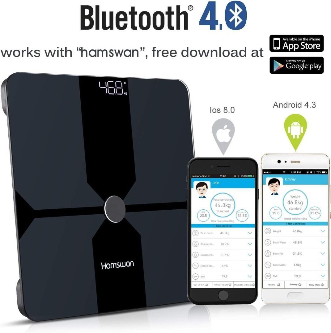 HAMSWAN Upgraded Bluetooth Body Fat Scale, Smart Wireless BMI Scale ...