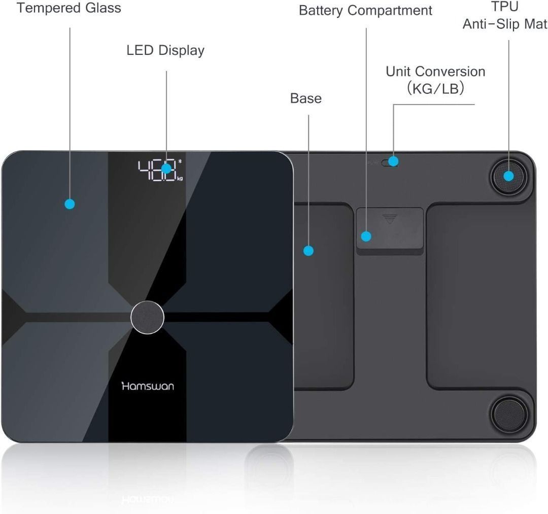 HAMSWAN Upgraded Bluetooth Body Fat Scale, Smart Wireless BMI Scale ...