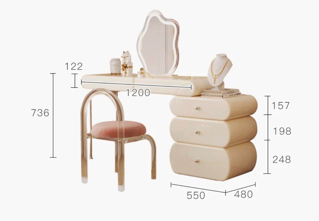 HEMNES Modern Cream Vanity Table Set, Furniture & Home Living ...