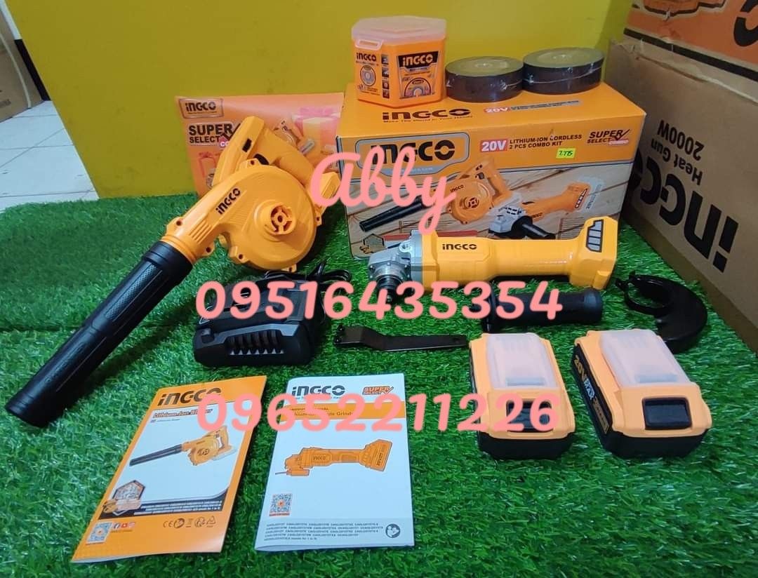 INGCO 20V Cordless Brushless Angle Grinder & Blower w/ 4AH Batteries ...