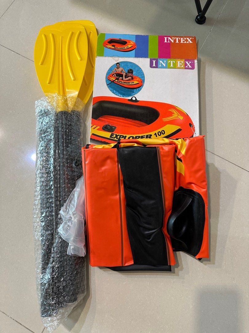 Intex explorer 100 inflatable boat with oat- used, Sports Equipment ...