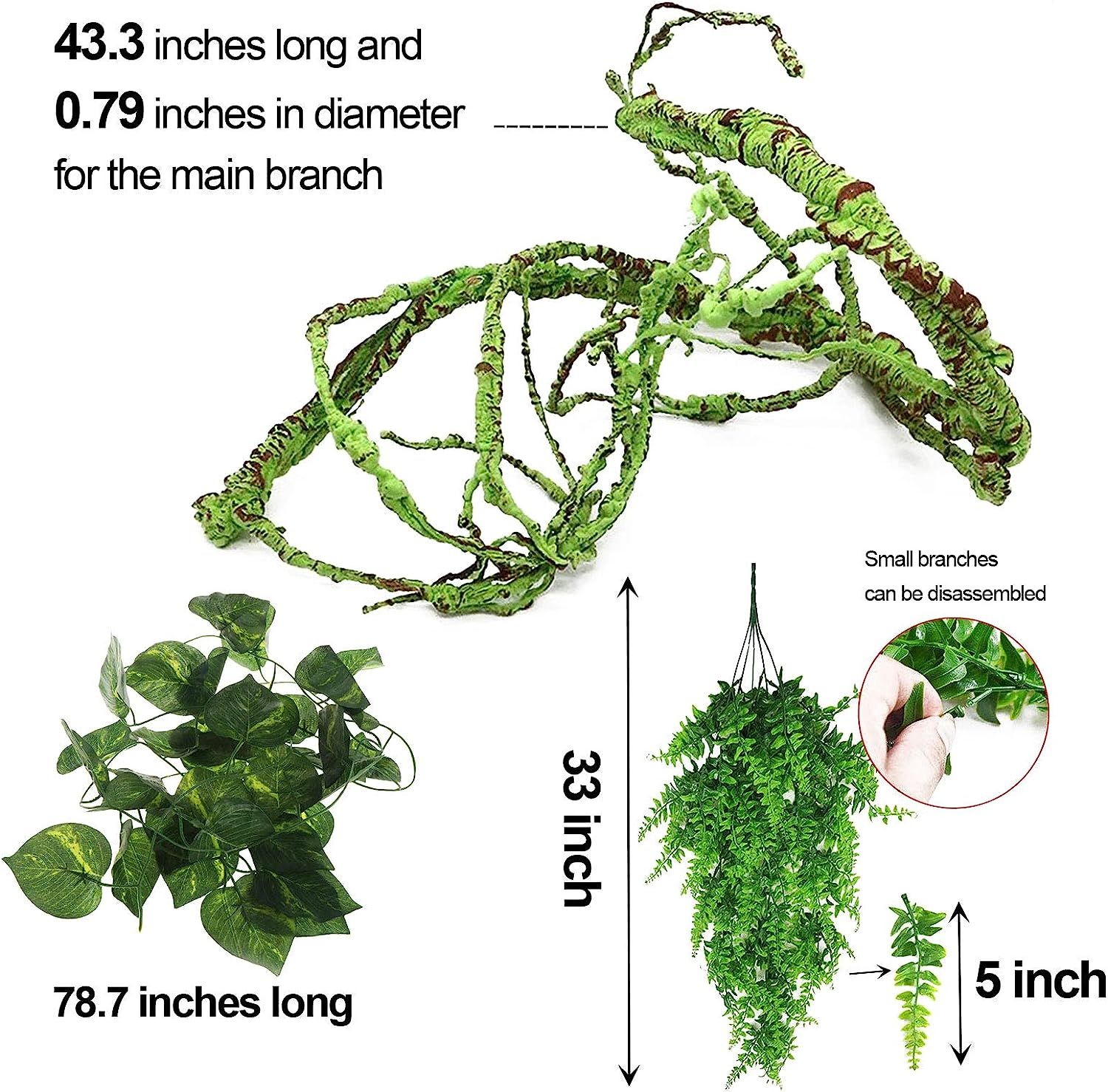 kathson 3 PCS Reptile Vines Plants Flexible Bendable Jungle Climbing ...