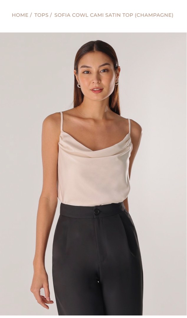 LOVET SOFIA COWL CAMI SATIN TOP ( CHAMPAGNE) BRAND NEW, Women's Fashion, Tops, Shirts on Carousell