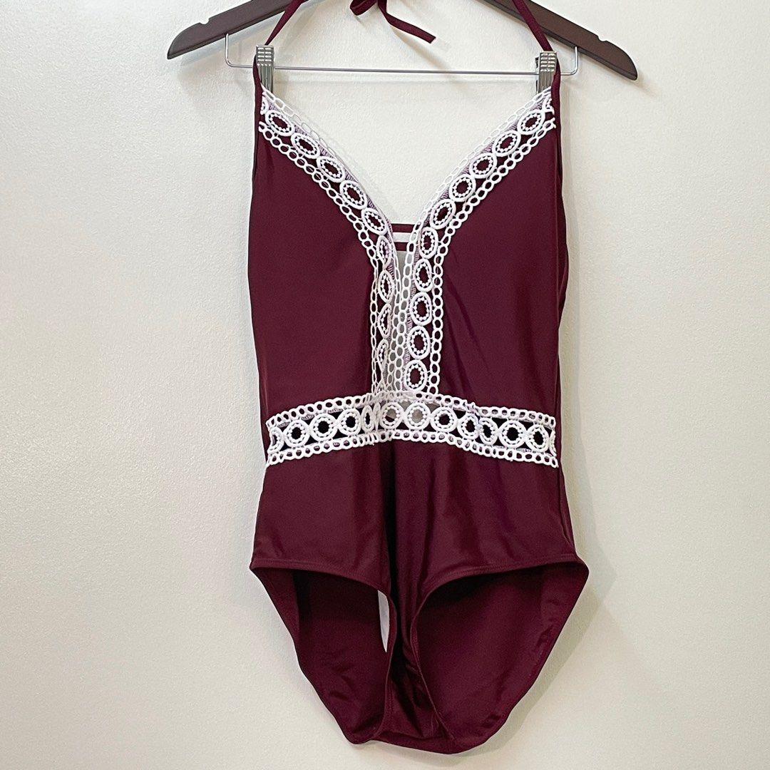 Maroon One Piece Swimsuit, Women's Fashion, Swimwear, Bikinis ...