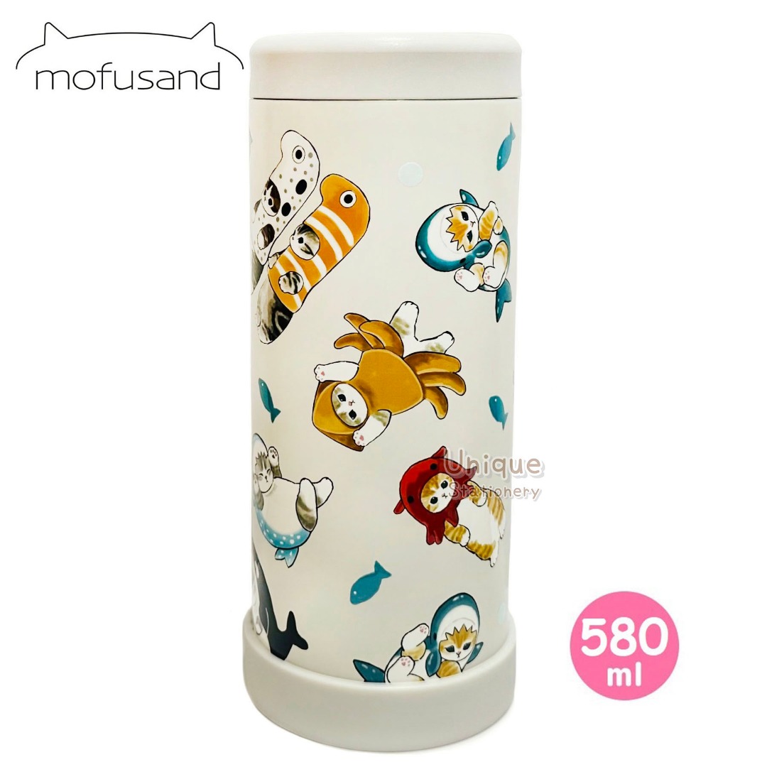 mofusand 可愛貓咪 海洋生物 鯊魚貓 日版 3-Way 不銹鋼膽 保溫杯 580ml (53-2047), 傢俬＆家居, 廚具和餐具, 廚水杯、水壺 - Carousell