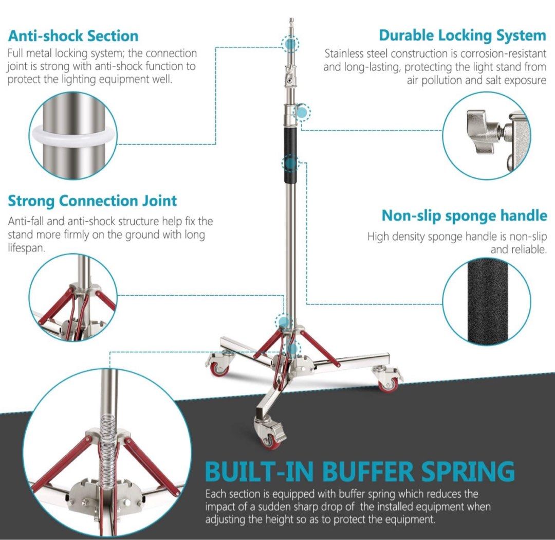 Neewer 305cm Heavy Duty Light Stand With Wheels, Photography ...