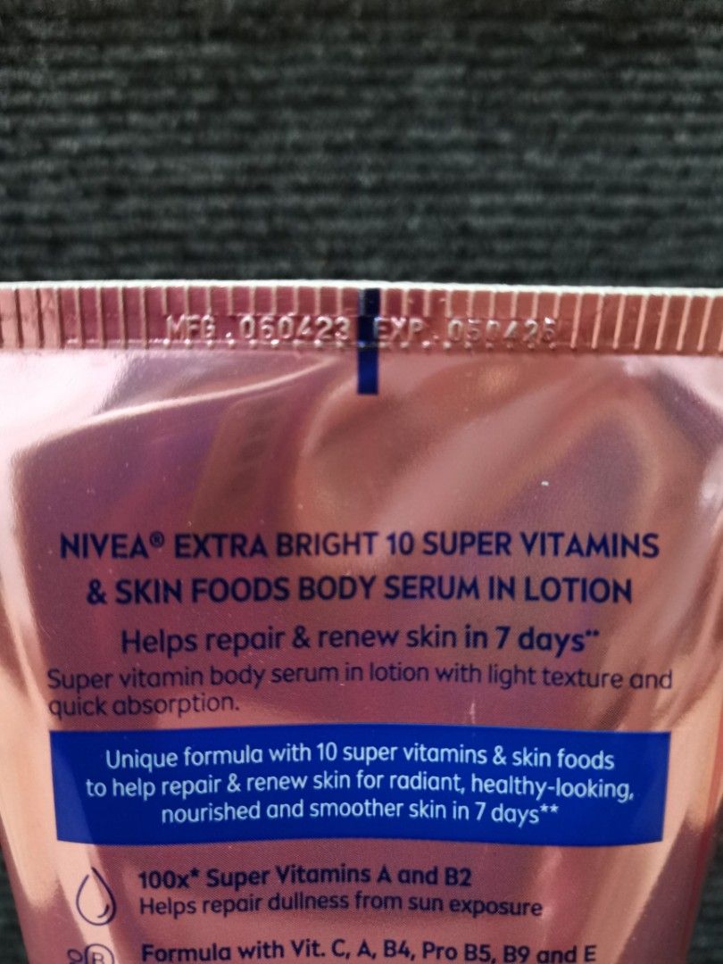 Nivea Extra Bright 10 Super Vit. & Skin Food Serum Lotion, Beauty ...