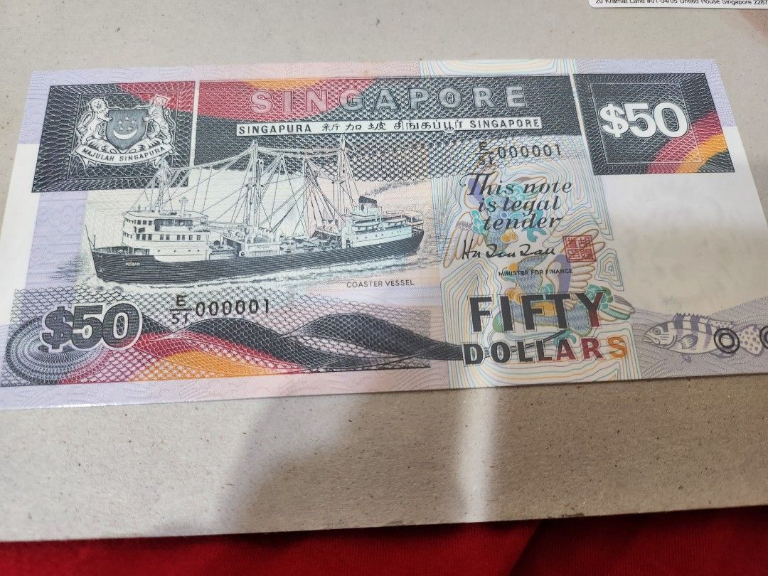 Old Singapore $50 note 000001 nice number, Hobbies & Toys, Memorabilia & Collectibles, Currency ...