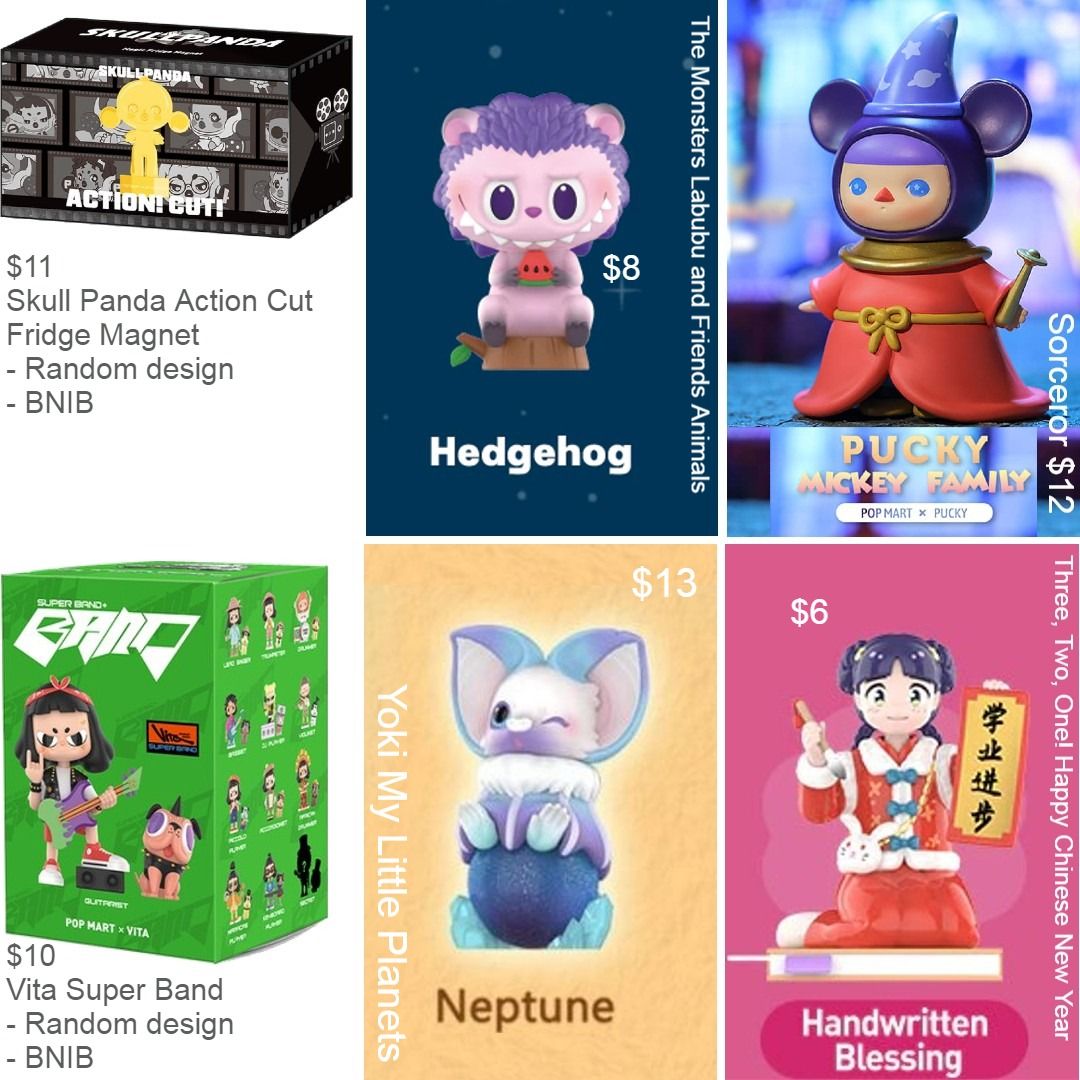 Popmart Pucky Mickey Skull Panda Magnet Labubu Animal Yoki Planet Nori ...