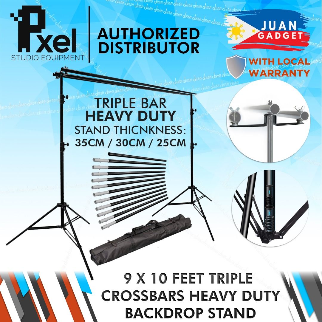 Pxel LS-BD2.8X3 HD 3B Heavy Duty Backdrop Muslin Stand 2.8M x 3M Triple ...