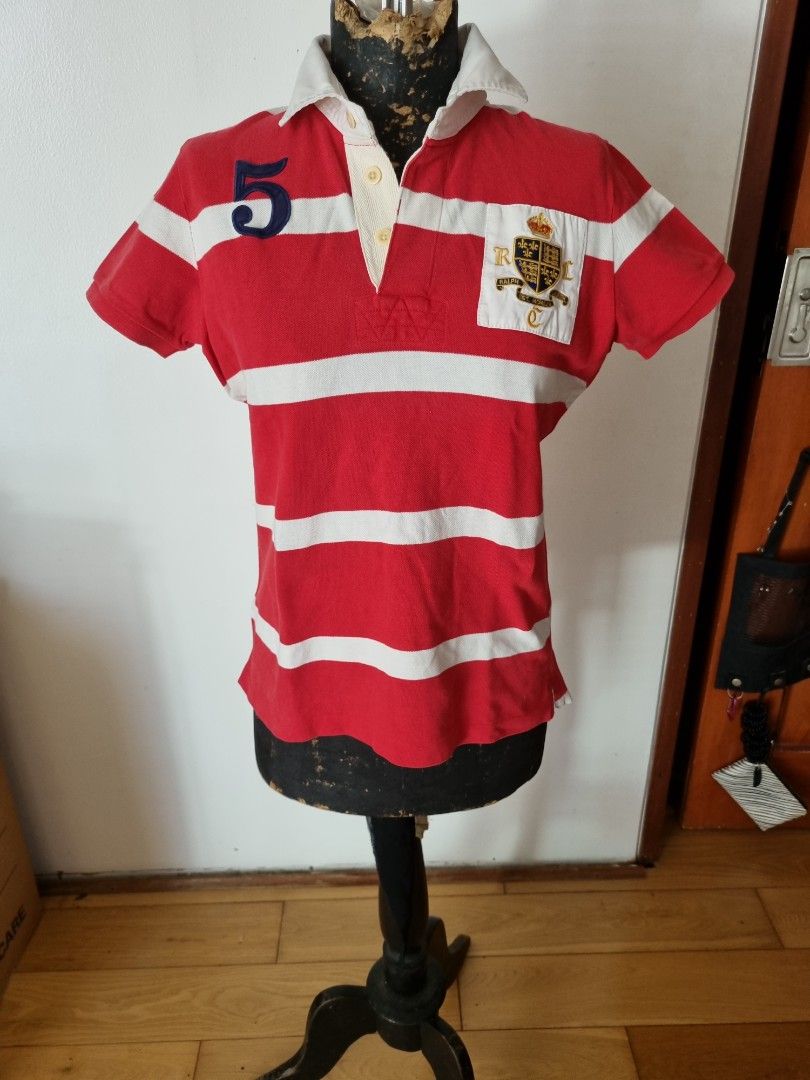Ralph Lauren Red And White Striped Polo Shirt In Excellent Condition On